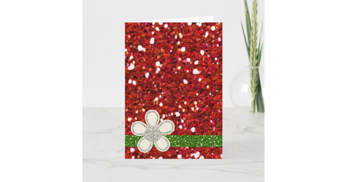 Christmas Red Glitters Card | Zazzle