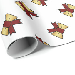 Christmas Red Gold Bow Pattern White Wrapping Paper | Zazzle