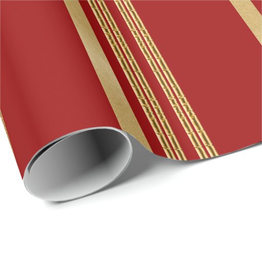 Christmas red gold striped pattern wrapping paper | Zazzle