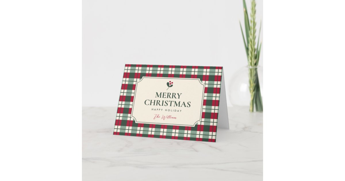 Christmas red green plaid tartan card | Zazzle