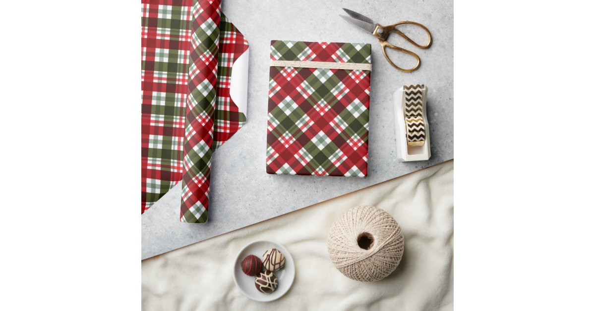 Christmas Red Green Plaid Wrapping Paper | Zazzle