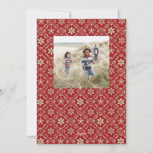 Christmas Red Green Snowflake Pattern Two Photo Holiday Card | Zazzle