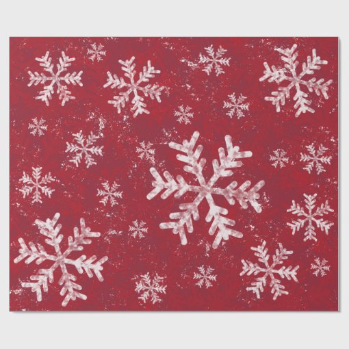 Christmas Red Holiday White Snowflake Rustic Wrapping Paper | Zazzle