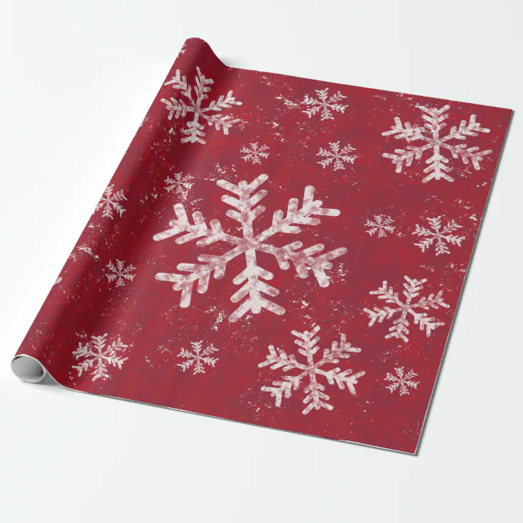 Christmas Red Holiday White Snowflake Rustic Wrapping Paper | Zazzle