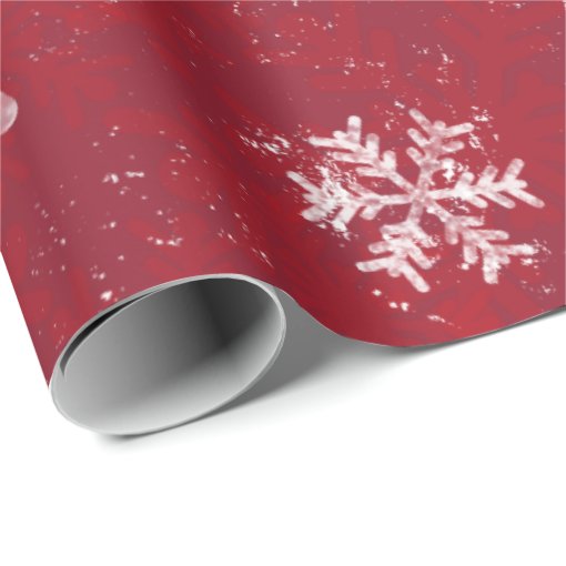 Christmas Red Holiday White Snowflake Rustic Wrapping Paper | Zazzle