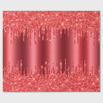 Christmas Red Metallic Dripping Glitter Holiday Wrapping Paper | Zazzle