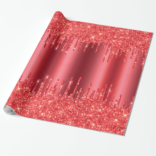 Christmas Red Metallic Dripping Glitter Holiday Wrapping Paper | Zazzle.com