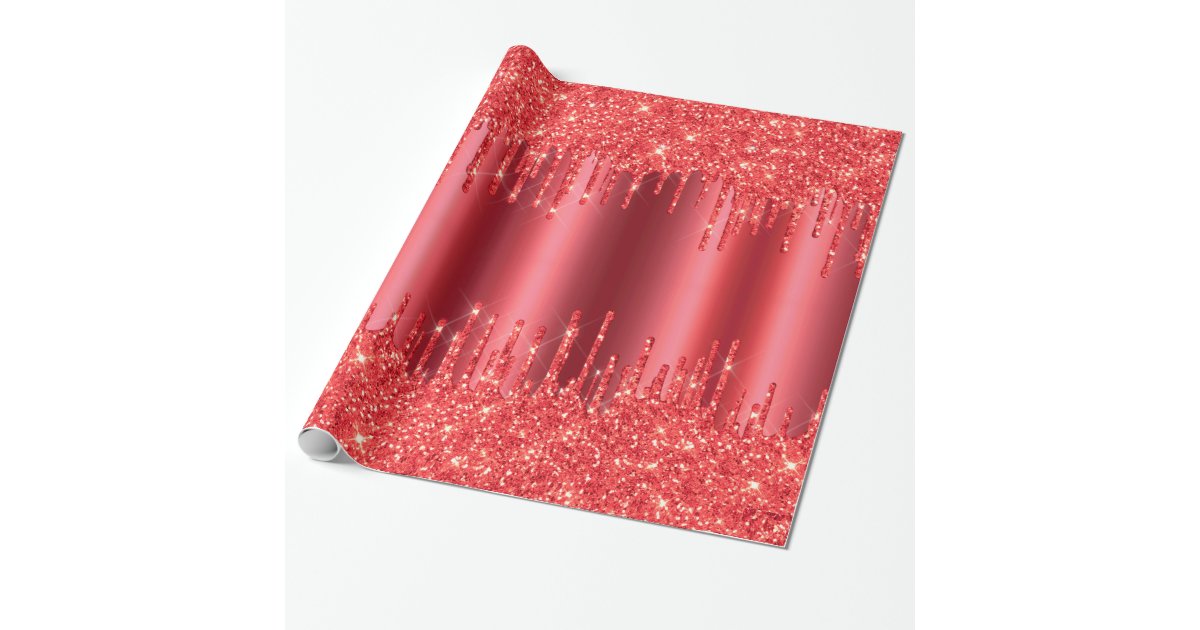 Christmas Red Metallic Dripping Glitter Holiday Wrapping Paper | Zazzle.com