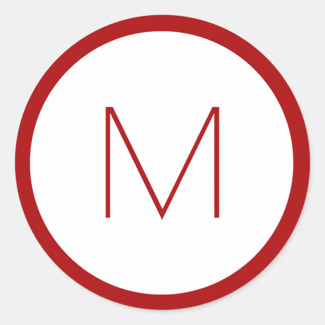 Christmas Red Minimalist Holiday Monogram Letter Classic Round Sticker ...