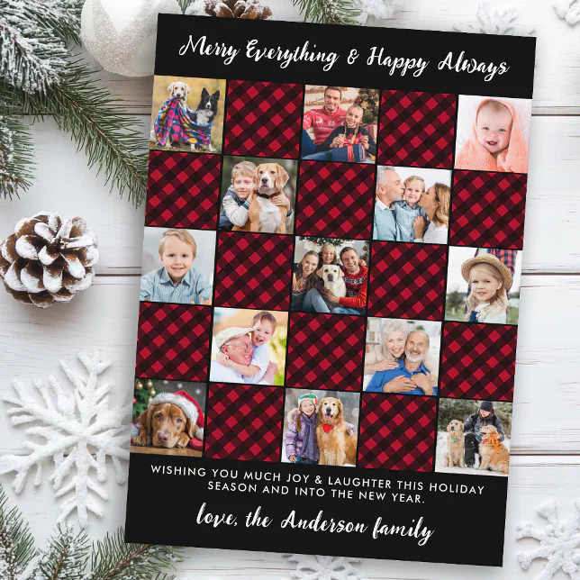 Christmas Red Plaid Custom Patchwork Photo Collage Holiday Card | Zazzle
