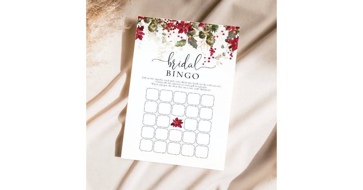 Christmas Red Poinsettia Bridal Shower Bingo | Zazzle