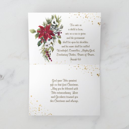 Christmas Red Poinsettia Pine Bible Isaiah 9:6 Holiday Card | Zazzle