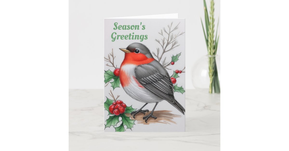 Christmas Red Robin Bird Holiday Card | Zazzle