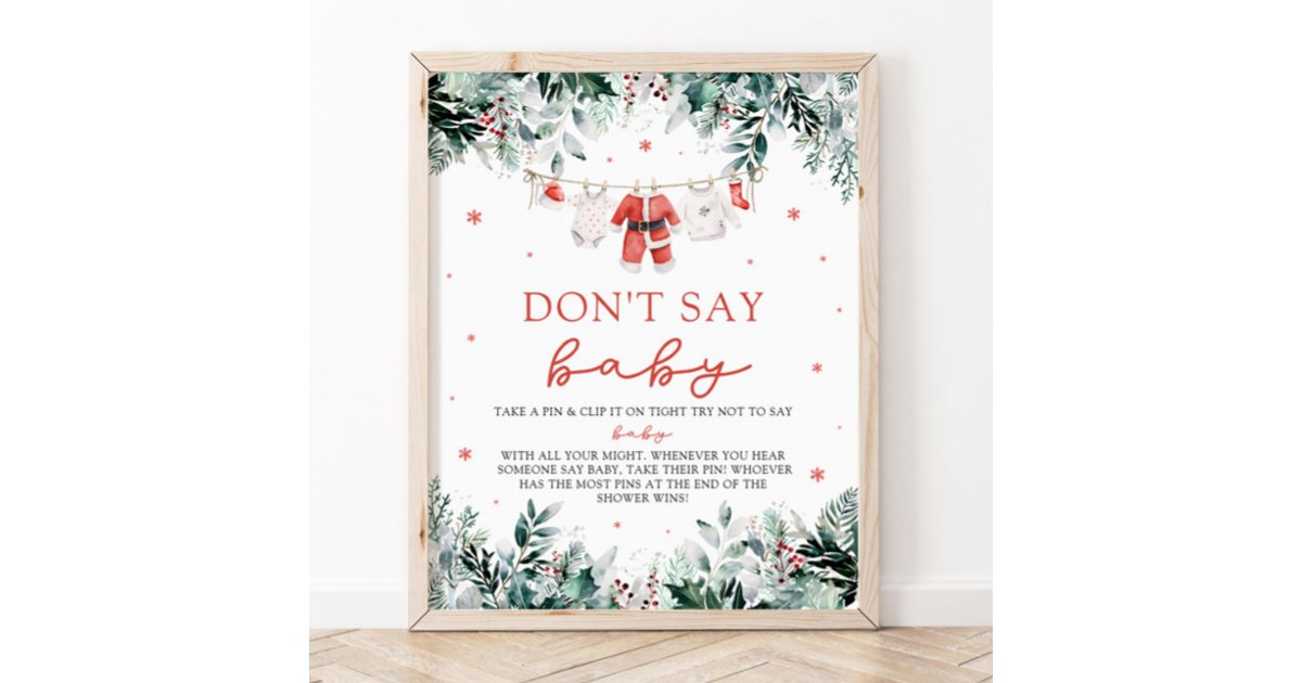 Christmas Red Santa Baby Dont Say Baby Baby Shower Poster | Zazzle