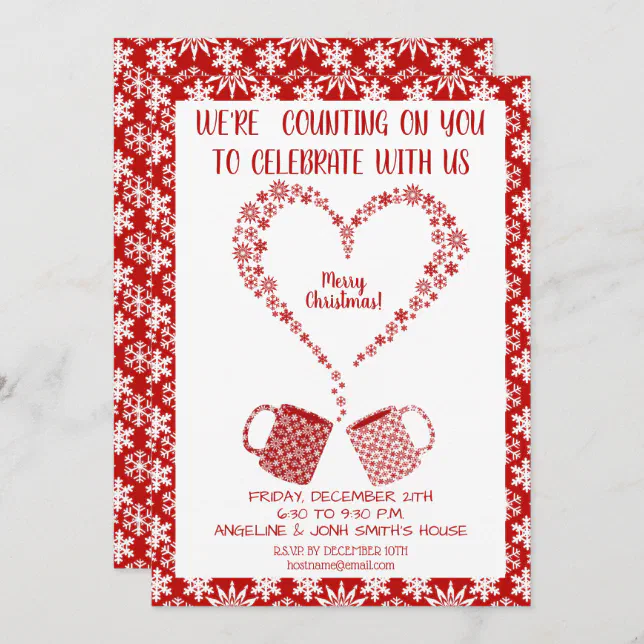 Christmas Red Snowflake Mug Personalize Invitation | Zazzle