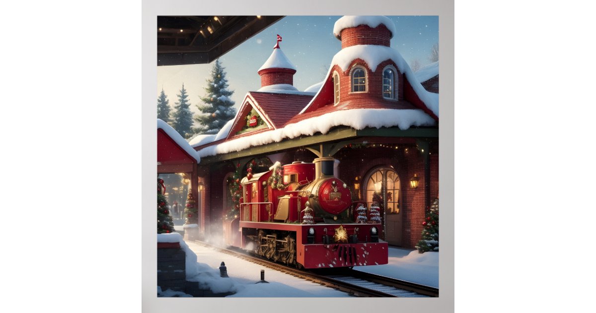 Christmas Red Train Poster | Zazzle
