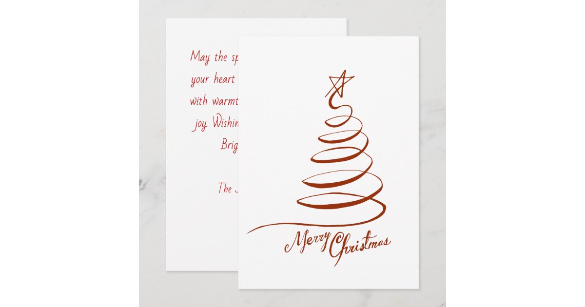 Christmas Red Tree Line Art Minimalistic Holiday Card | Zazzle