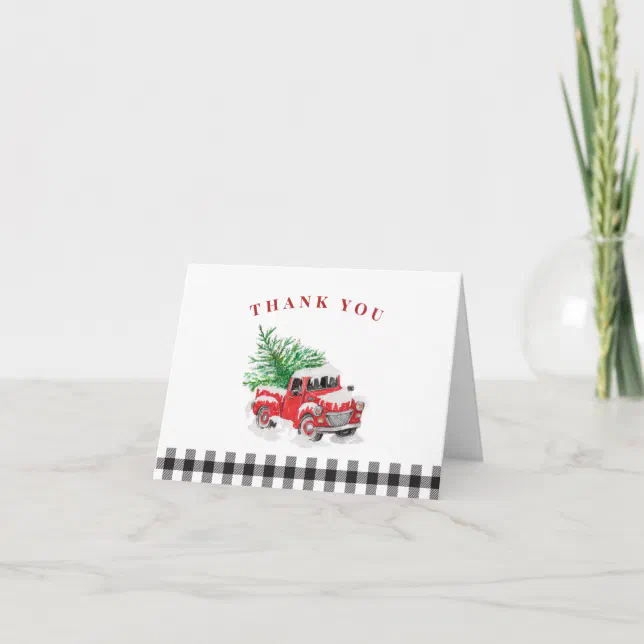 Christmas Red Truck Thank You Card | Zazzle