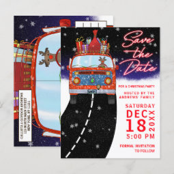 Christmas Red Van Reindeer Presents Snow Save Date Announcement ...