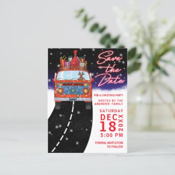 Christmas Red Van Reindeer Presents Snow Save Date Announcement ...