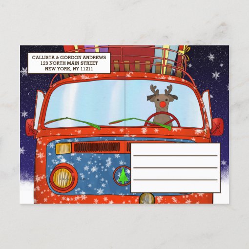 Christmas Red Van Reindeer Presents Snow Save Date Announcement ...