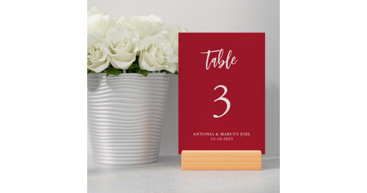 Christmas Red Wedding Table number Card | Zazzle