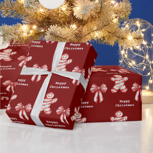 Christmas Red White Peppermint Gingerbread Cookie Wrapping Paper | Zazzle