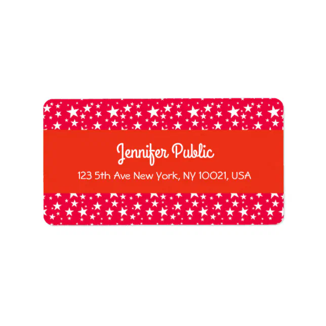 Christmas Red White Stars Handwriting Script Label | Zazzle