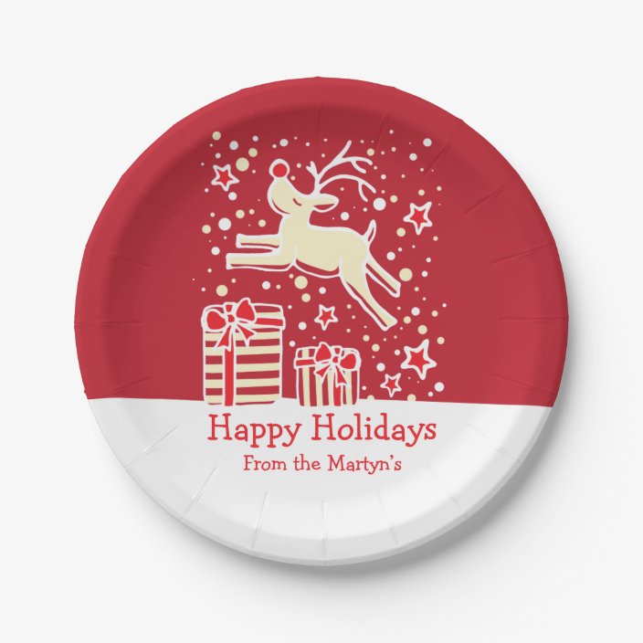 Christmas reindeer bird pattern red paper plates | Zazzle.com