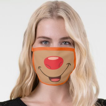 Christmas Reindeer Face With Red Nose Face Mask | Zazzle