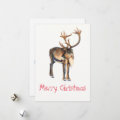 Christmas Reindeer Hand-Painted Caribou Watercolor Holiday Card | Zazzle