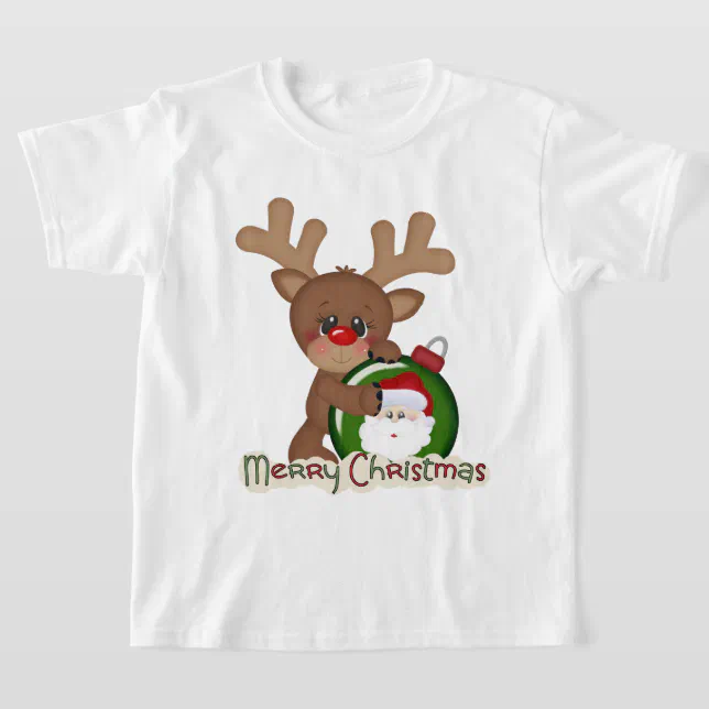 Christmas Reindeer Holiday cartoon kids t-shirt | Zazzle