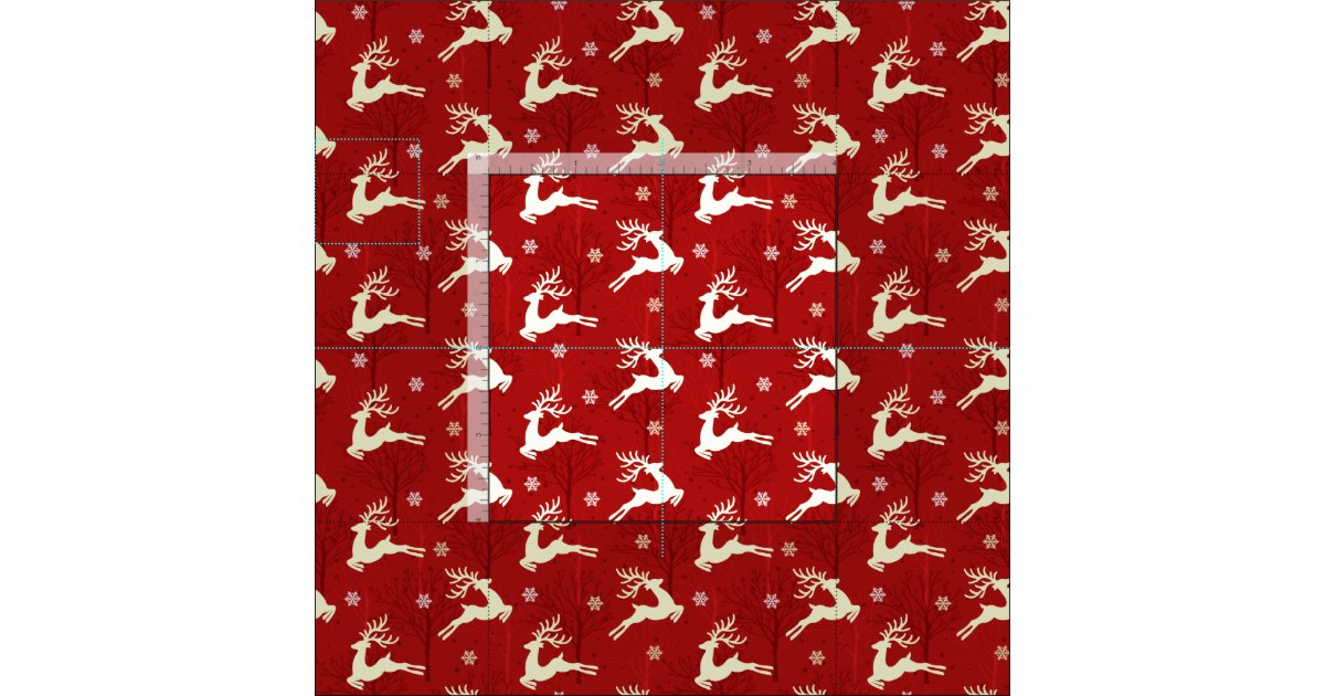 Christmas Reindeer Pattern Gold Red Fabric | Zazzle