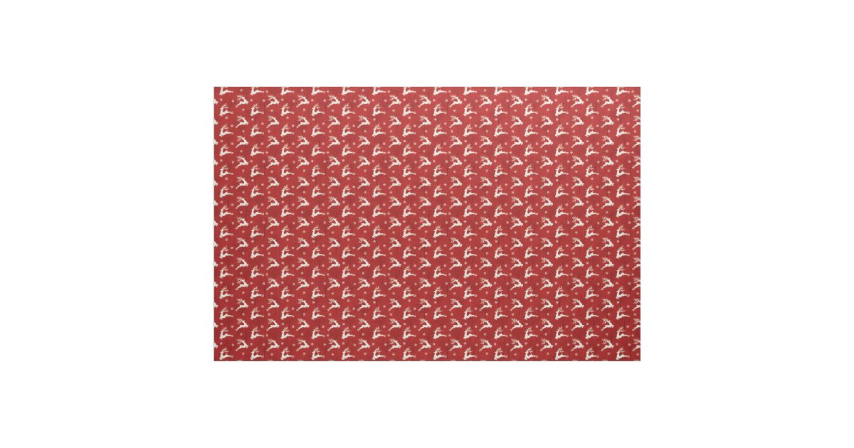 Christmas Reindeer Pattern Gold Red Fabric | Zazzle