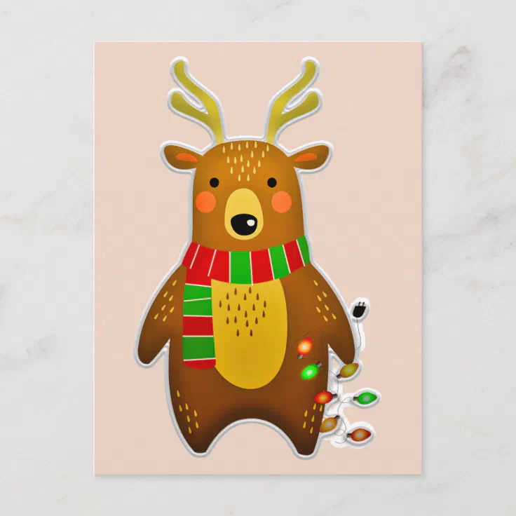 christmas reindeer postcard | Zazzle
