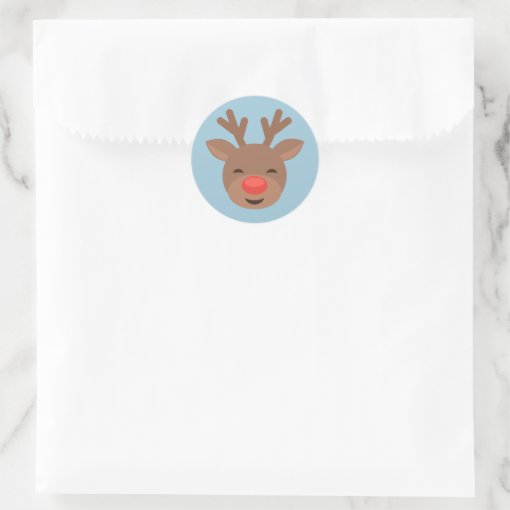 Christmas Reindeer Rudolf on Light Blue Classic Round Sticker | Zazzle
