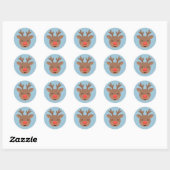 Christmas Reindeer Rudolf on Light Blue Classic Round Sticker | Zazzle