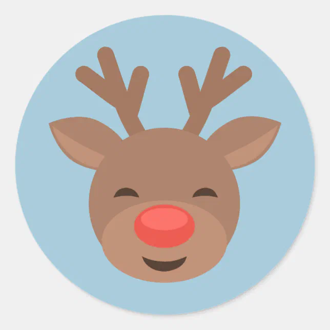 Christmas Reindeer Rudolf on Light Blue Classic Round Sticker | Zazzle