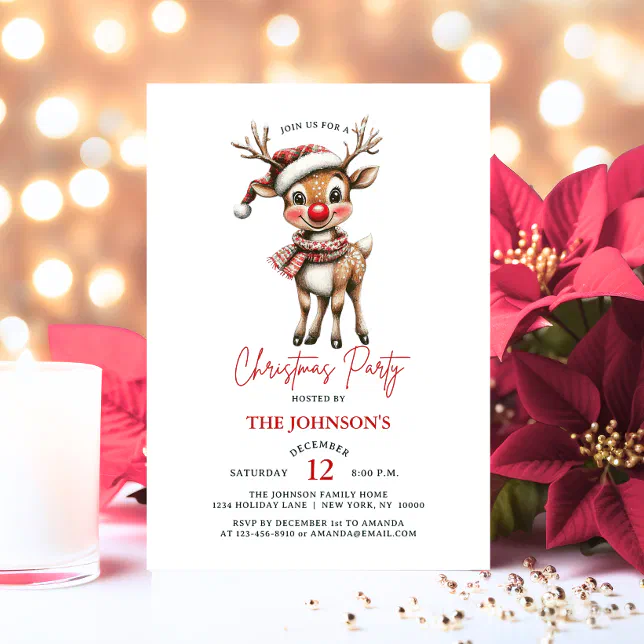 Christmas Reindeer Rudolph House Corporate Party Invitation | Zazzle