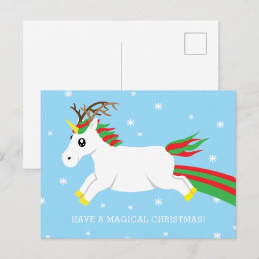 Christmas Reindeer Unicorn Magic Holiday Postcard | Zazzle
