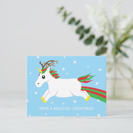 Christmas Reindeer Unicorn Magic Holiday Postcard | Zazzle