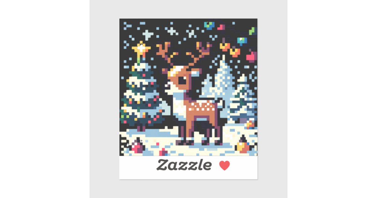 Christmas Reindeer Winter Wonderland Pixel Art Sticker | Zazzle