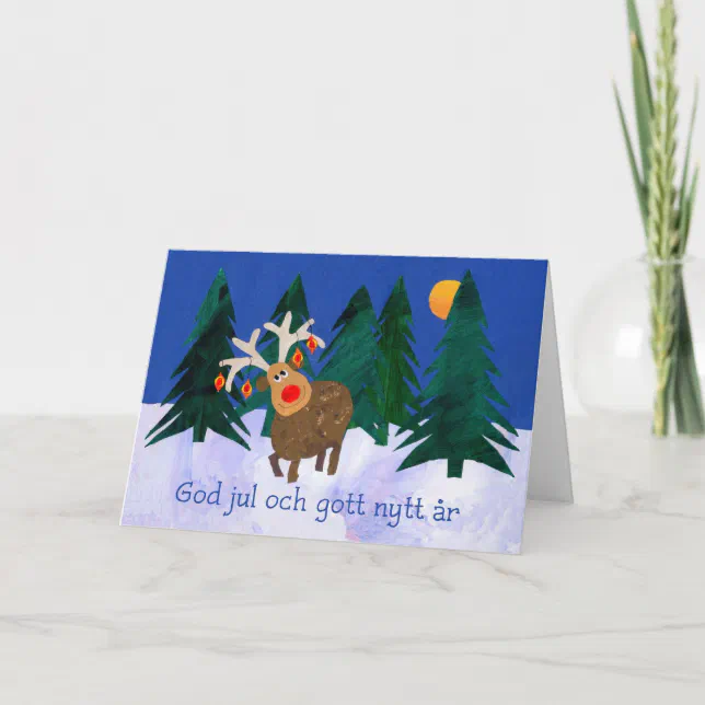 Christmas Reindeer with Swedish Greeting Holiday Card | Zazzle