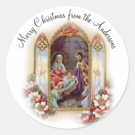 Christmas Religious Vintage Nativity Classic Round Sticker | Zazzle.com