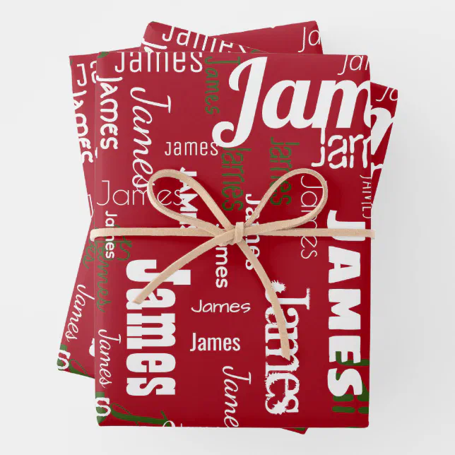 Christmas Repeating Name Red White Green Gift Wrapping Paper Sheets ...