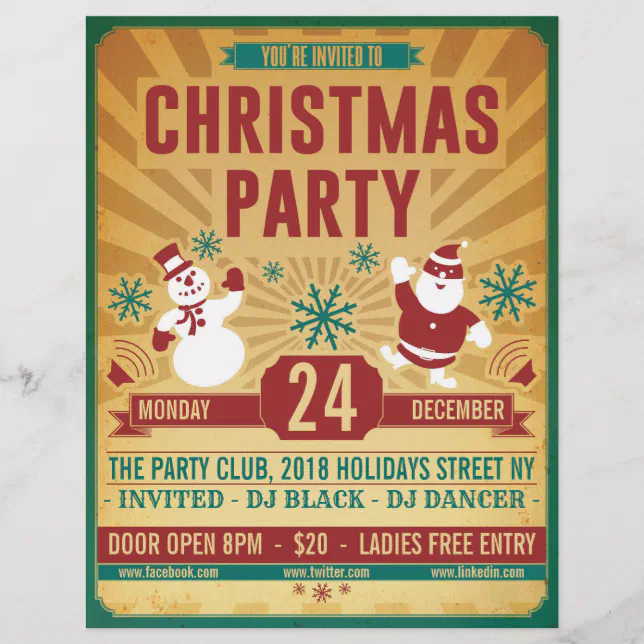 Christmas Retro Party Flyer | Zazzle