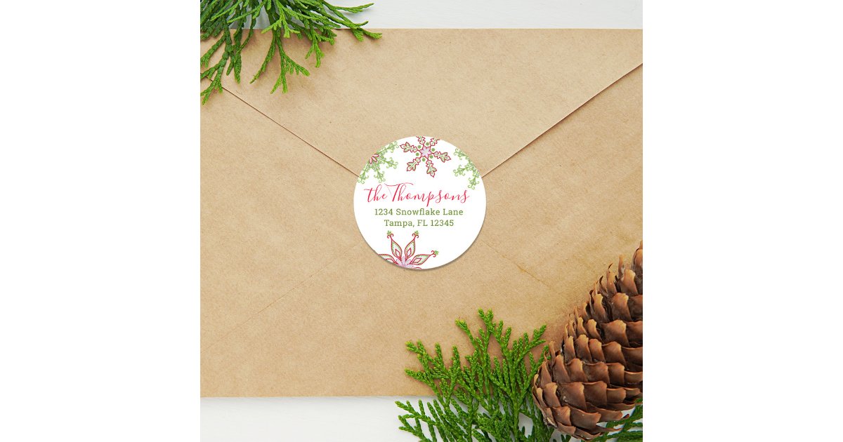 Christmas Return Address Cute Colorful Snowflakes Classic Round Sticker ...