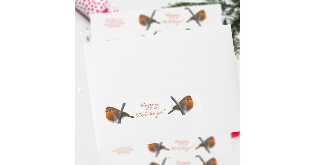Christmas Robin Bird Happy Holidays Red and White Wrap Around Address ...