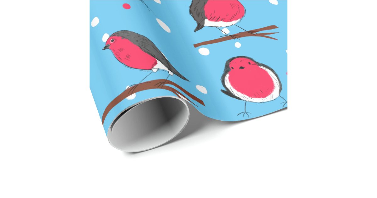 Christmas robin hand drawn wrapping paper | Zazzle