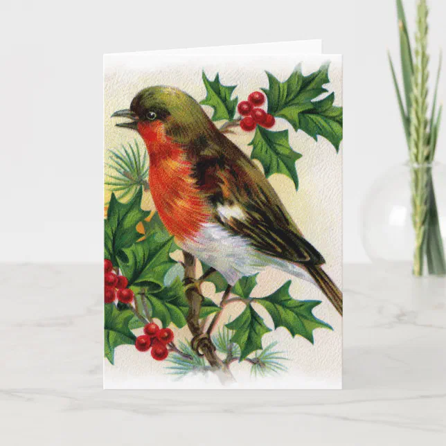 Christmas Robin Vintage Illustration Holiday Card | Zazzle